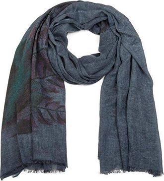 styleBREAKER châle avec imprimé plume, style bobo, franges, femme 01017066, couleur:Bleu foncé