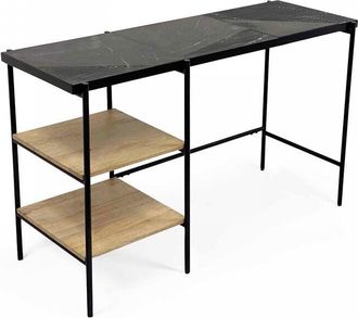 Oviala Schreibtisch mit Regalen aus Marmor und schwarzem Mangobaum