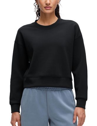 CRZ YOGA Damen SoftAura Oversized Sweatshirt Langarm Shirt Basic Workout Lässig Rundhalsausschnitt Pullover Schwarz 38