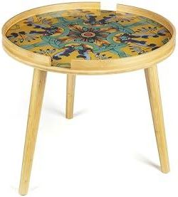 Excelsa Living Table ronde en bambou avec plateau en verre, d&eacute;cors assortis, diam&egrave;tre 48 cm, hauteur 44 cm (Trinacria)