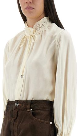 Ganni Bow-Detail Cupro Shirt - Ivory