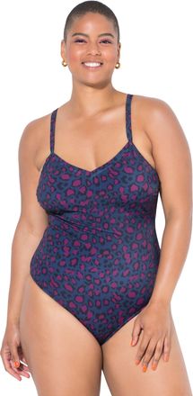STUDIO UNTOLD Damen große Größen Übergrößen Plus Size Badeanzug, Softcups, Color Leo, Shaping dunkel blau 44 842366741-44