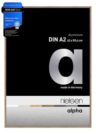 Nielsen Design Bilderrahmen, 42 x 59,4 cm (A2), Aluminium, Eiche, Posterrahmen zum Aufh&auml;ngen im Hoch- & Querformat, Echtglas, Alpha