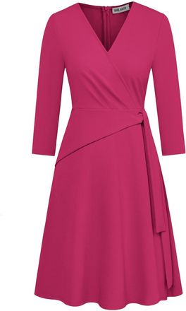 Grace Karin Damen Herbst Pullover Kleid mit 3/4 &Auml;rmeln Elegantes Knie Kleid f&uuml;r die Arbeit Business Rosenrot L