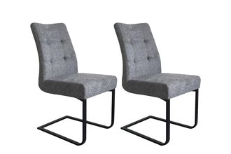 Byliving 2er Set Schwingstuhl Marlen XXL/Webstoff dunkelgrau/Gestell Metall schwarz/K&uuml;chenst&uuml;hle/Esszimmerst&uuml;hle/Polsterstuhl/St&uuml;hle/B 47, H 96, T 62 cm