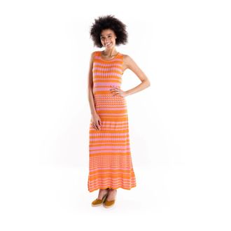 Akep Femme, Robes, Multicolore, Taille: 38 FR Robe longue en crochet sans manches