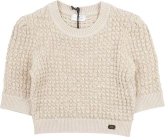 Elisabetta Franchi Femme, Pulls, Beige, Taille: 42 FR Top en maille bouclette avec sequins
