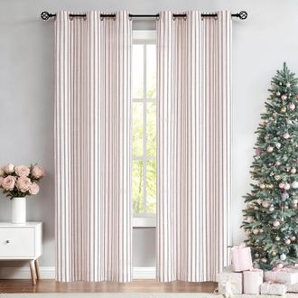 Randall Halbtransparente Leinen-Vorh&auml;nge, 213,4 cm lang, f&uuml;r Wohnzimmer, gestreift, Bauernhaus, rustikal, zeitgen&ouml;ssisch, Fensterbehandlungssets, Drapierung, 