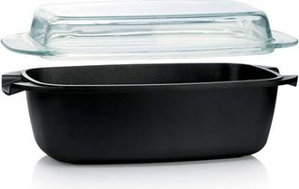 Tescoma PREMIUM Bräter 39 x 22 x 17 cm I Antihaft, Spezialboden, Vielseitiger Glasdeckel I Universelle Herdkompatibilität I Spülmaschinenfest I Langlebigkeit