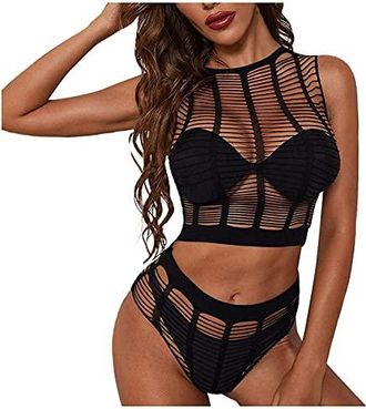 Generic Tenue sexy pour la Saint-Valentin Sous-v&ecirc;tements avec jupe en r&eacute;sille creuse N Set (noir, taille unique)