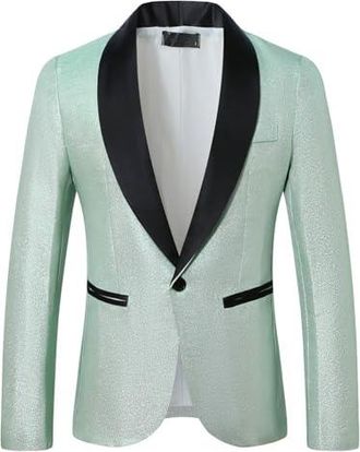 Generic Veste de smoking brillante pour homme - Coupe ajust&eacute;e - Avec col ch&acirc;le - 1 bouton - Blazer m&eacute;tallique - Veste de costume festive pour f&ecirc;te, mariage, s