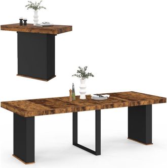 IDMarket Ausziehbarer Konsolentisch EDEN 10 Personen 235 cm Holz Effekt gealtert und schwarz