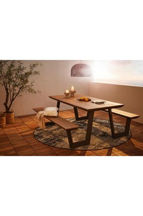 ambia GARDEN Gartentischgruppe, Anthrazit, Teak, Metall, Kunststoff, rechteckig, Gartenm&ouml;bel, Gartenm&ouml;bel-Sets