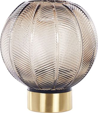 Beliani Deko Blumenvase Glas braun 24 cm mit Rillen breiter &Ouml;ffnung Fu&szlig; Gold Retro Felli