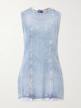 Acne Studios Denka Mini-jeanskleid In Distressed-optik Mit Kristallen - Blau