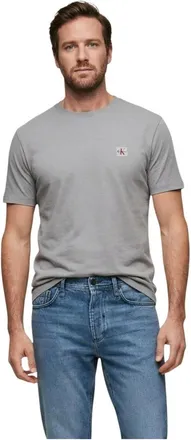 Calvin Klein Jeans Homme, Tops, Gris, Taille: XL T-shirt en coton &agrave; col rond et manches courtes