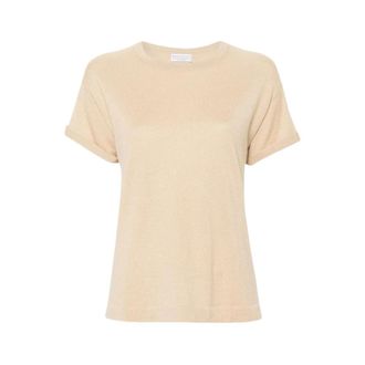 Brunello Cucinelli Metallic Beige Strick-T-Shirt - - Tops - Damen - Beige - M