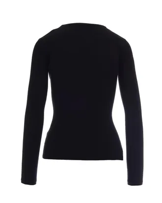 Elisabetta Franchi Womens Ribbed Cardigan Black-Butter Wool Elastane Cardigans Black/butter Sweater