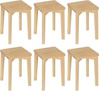 Woltu 6er Set Esszimmerst&uuml;hle Massivholz, rechteckiger Holzhocker stapelbar, Sitzhocker, Naturholzfarbe