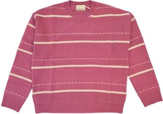 Pennyblack Pull en maille &agrave; rayures jacquard et col rond - Femme - Pulls - Rose - Taille: 42 FR