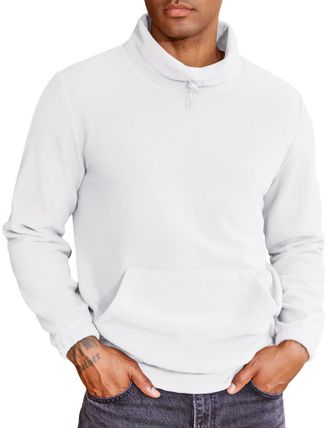 Coofandy Herren Fleecepullover Fleece Pullover Sweatshirt Stehkragen Warm Winter Pulli Weiß XXL