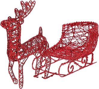 Pretyzoom Eisensatz Weihnachtsdekoration Rentier Schlitten Satz Aus Metall Dekoratives Tischornament Rot Handgefertigte Festtagsdekoration F&uuml;r Desktop