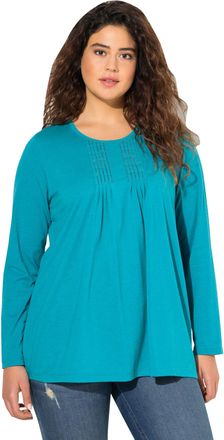 Ulla Popken Damen große Größen Übergrößen Plus Size Shirt, Falten, Perlen, A-Linie, Rundhals, Langarm
