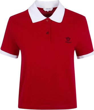 Versace Femme, Tops, Rouge, Taille: 38 FR Polo en Piqu&eacute; de Coton Brod&eacute;