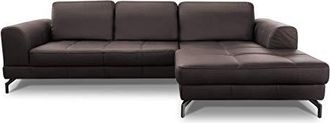 Cavadore Ledergarnitur Benda / Großes Ecksofa mit XL-Longchair rechts & Federkern / Inkl. Sitztiefenverstellung / 284 x 87 x 175 / Echtleder: braun