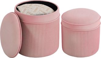 HOMCOM Set von 2 stapelbaren runden Fußhockern, 34.8L große Lagerung Pouf, runde gepolsterte Hocker mit Samtbezug, für Wohnzimmer und Schlafzimmer, Rosa
