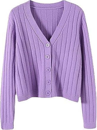 Generic Gilet Femme Cardigan en Tricot Manches Longues pour Femme Cardigan de Poche Ouvert Torsadé Automne et Hiver Blouson Chaud Col en V Chandails Courte Pu