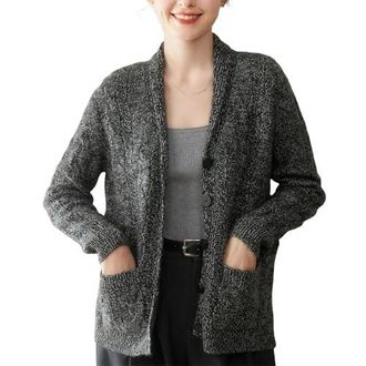 Generic Cardigan ouvert en cachemire pour femme - Tricot torsad&eacute; - &Eacute;pais et chaud - Col en V - Manches longues, Noir chin&eacute;, XS