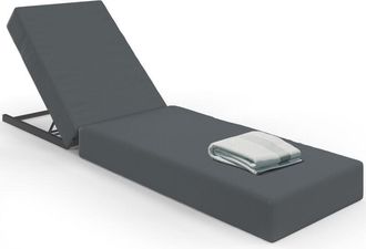 IDMarket Lit de piscine, bain de soleil confort dossier m&eacute;tal inclinable 4 positions et matelas gris