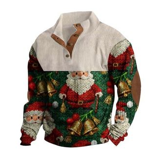 Generic Chandails en velours côtelé pour homme - Pull de Noël amusant à manches longues - Col à revers boutonné - Couleur unie - Pull de Noël 2025, Mr3, XXL