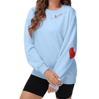 Generic Sweat-shirt de Saint-Valentin 2026 pour femme, pull graphique imprim&eacute; coeur, mignon, manches longues, col rond, hauts d&eacute;contract&eacute;s, bleu ciel, XXL