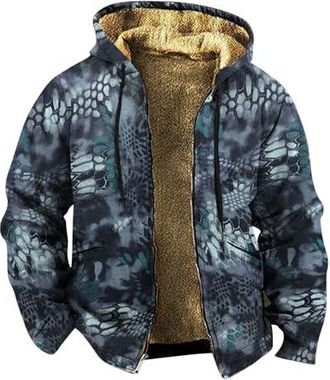 Generic Sweat à capuche en polaire pour homme - Camouflage - Chaud - Doublure Sherpa - Fermeture éclair intégrale - Manches longues - Polyvalent - Coupe ample