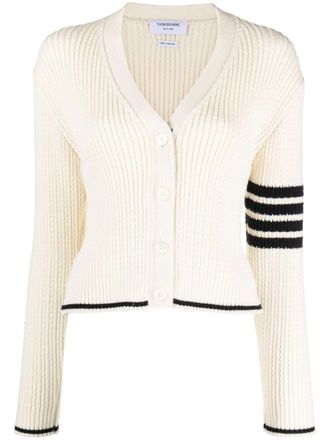Thom Browne cardigan en maille torsadée à ourlet rayé - Blanc