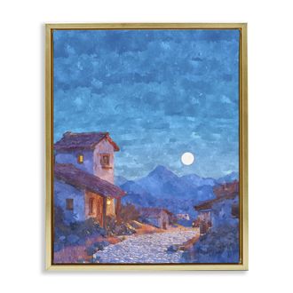 Stupell Industries Leinwandbild, Motiv: Mond über ruhiger Stadt, goldgerahmt, Design von Ziwei Li, 78 x 63 cm
