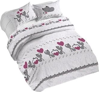 Pensieri delicati Bettwäsche-Set für Doppelbett, 100% Baumwolle, komplett mit Bettbezug 250 x 200 cm und 2 Kissenbezügen 52 x 82 cm, hergestellt in Italien, maschinenwa