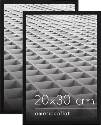 Americanflat Lot de 2 Cadres Photo Noirs 20x30 cm - Cadre Photo à Bordure Fine avec Verre Résistant aux Chocs - Formats Horizontaux et Verticaux pour Mur et Table