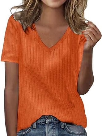 Generic Chemise unie à manches courtes pour femme, coupe droite, manches courtes, chemise rayée fine et polyvalente, couleur unie, vêtements pour la vie quoti