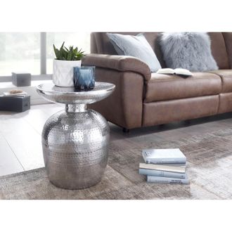 Red Living home24 Beistelltisch Trevose Ø 37cm Silber/Silber