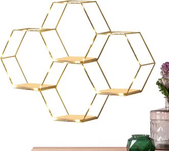 Generic SixSeck Honeycomb - - Stilvolles Wandregal mit Beleuchtung | Geometrisches f&uuml;r Schlafzimmer, Badezimmer, K&uuml;che, Wohnzimmer | Dekorative Wandm&ouml;bel als 