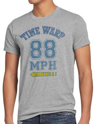 style3 Time Warp 88mph Herren T-Shirt Zukunft McFly Marty Gamer College, Gr&ouml;&szlig;e:XL, Farbe:Grau meliert