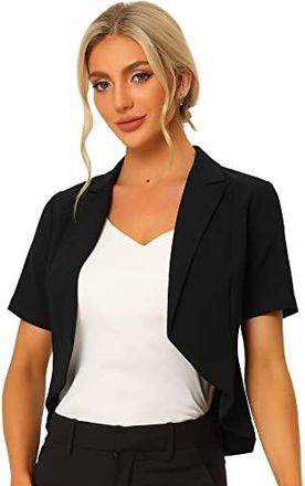 Allegra K Blazer décontracté à Manches Courtes pour Femme Noir XL
