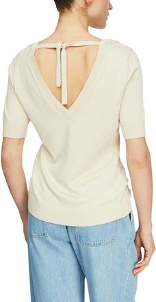 Comma Strickpullover Halbarm-Pullover mit V-Ausschnitt und Bindung im Nacken