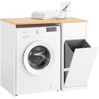 SoBuy Sobuy - Meuble machine &agrave; laver avec tiroir et panier &agrave; linge - Armoire en bois blanc 100 x 60 x 90 cm - Capacit&eacute; 49 kg - BZR217WN