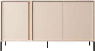Furnix Kommode dasti 153 3d Sideboard mit 3 Türen und Metallfüße Beige - Furnix
