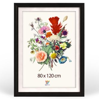 MG Design Bilderrahmen 80 x 120 cm - Posterrahmen mit Schwarz Echtholz-Zierprofil und bruchsicherem Acrylglas, mit Passepartout, Hoch & Quer mit verst&auml;rkter Wan