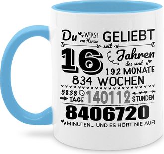 Shirtracer Tasse Tassen 325ml - 16 Jahre - Du wirst von Herzen geliebt | 16. Geburtstag | 16 Jahre Geburtstagsgeschenke | 16ter Geburtstagsgeschenke für Jungen u